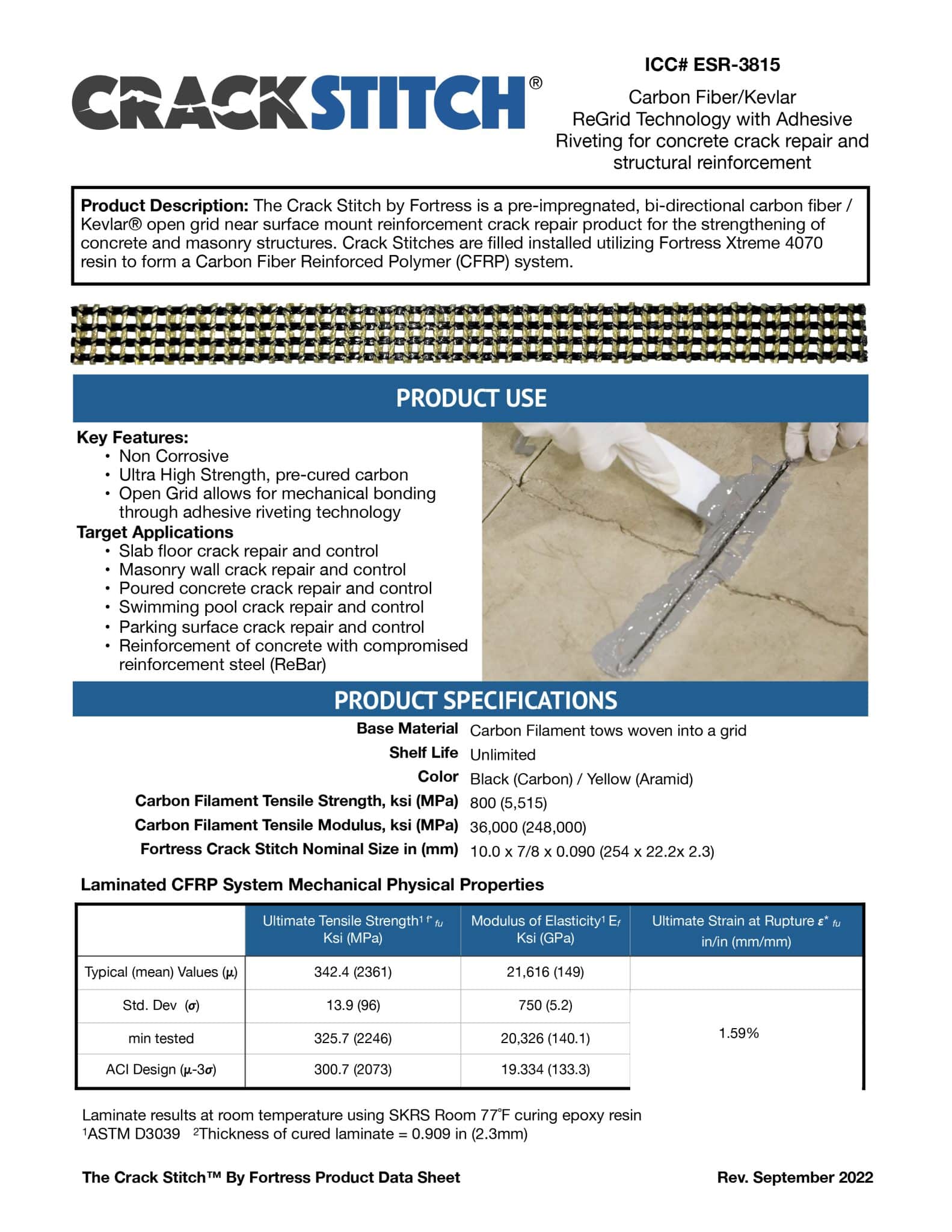 Technical Data for Concrete Repair Kits | Crack Stitch